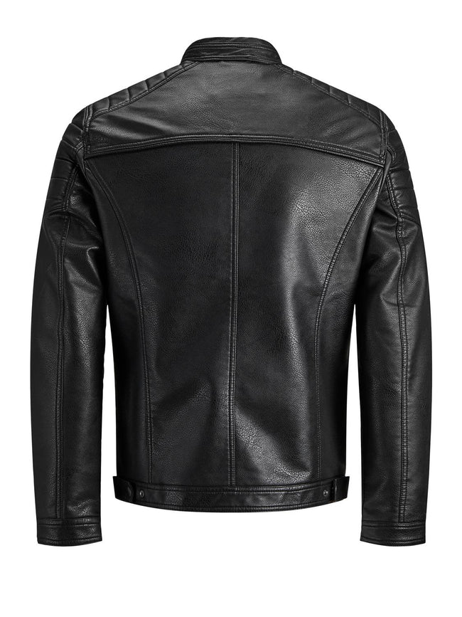 CAMPERA BIKER EFECTO CUERO ROCKY - Black Pattern:PU – Jack & Jones UY